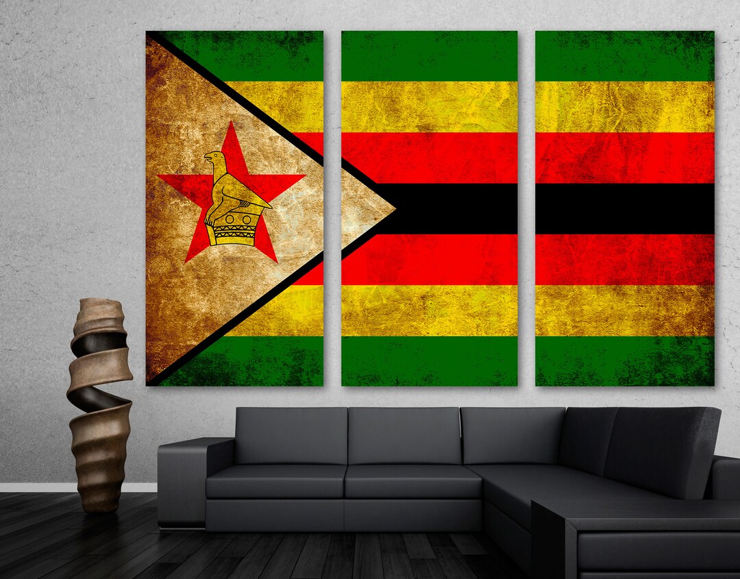 Zimbabwe Country Flag Rustic Grunge Canvas Print Wall Art - Flag Art ...