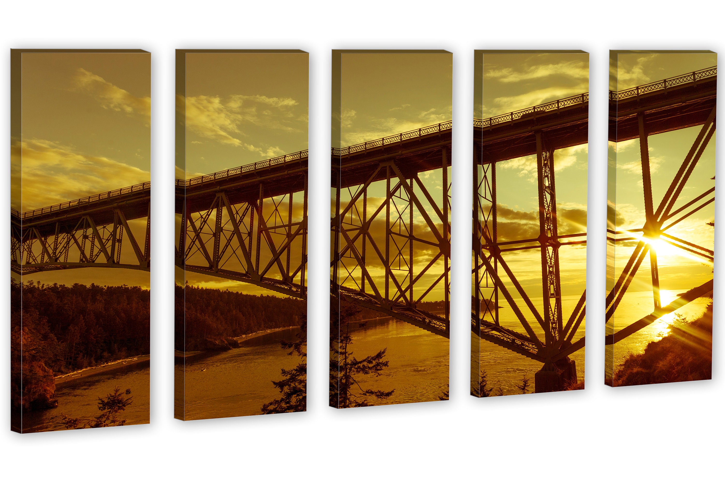 Deception Pass Bridge Washington State Canvas Print Wall Art in Golden ...