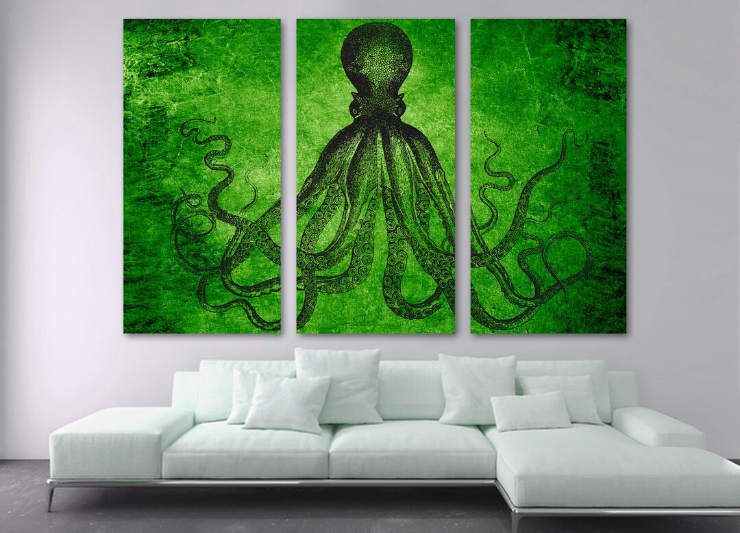 Lord Bodner's Octopus Green Wall Art Canvas Print. Kraken With Giant ...