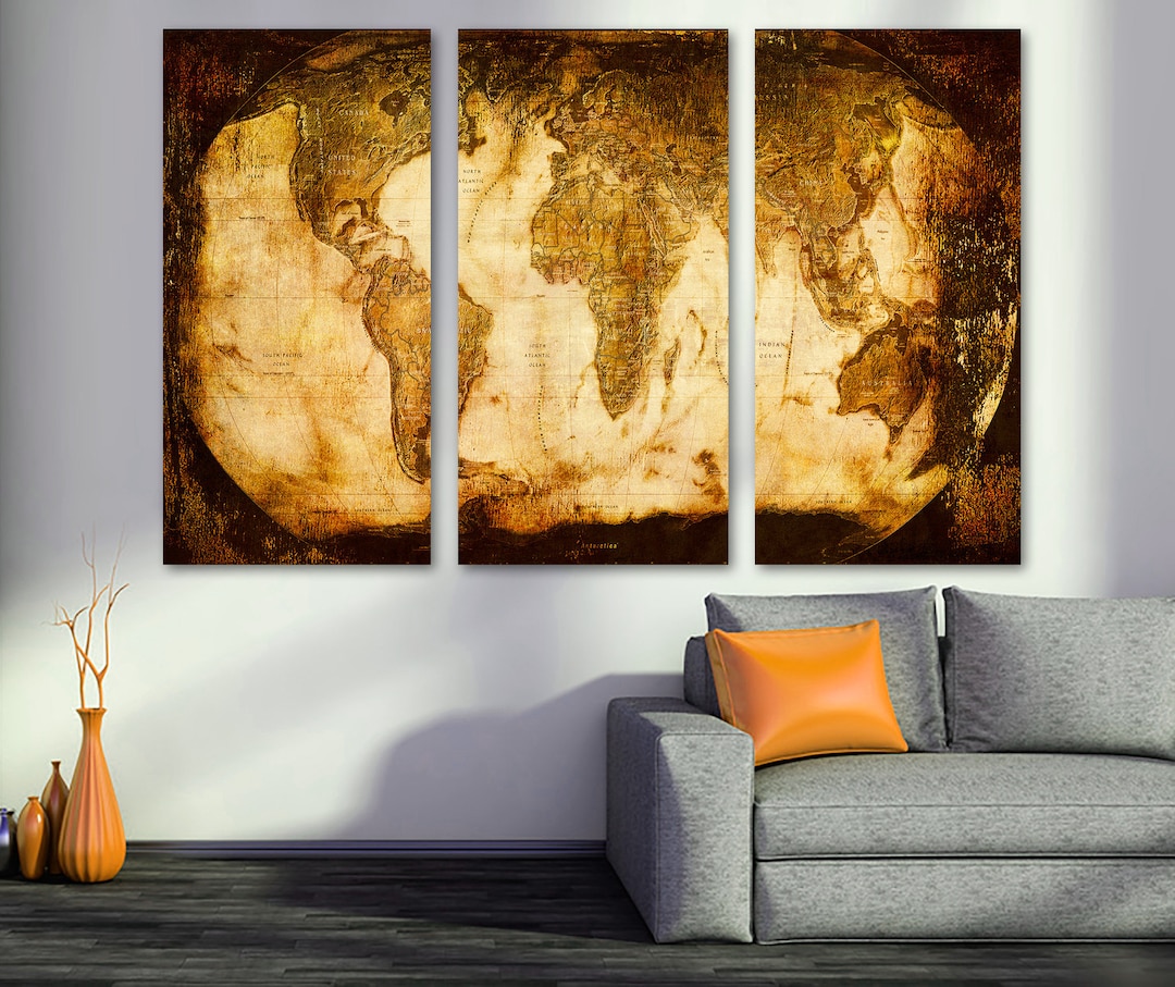 Rustic World Map Wall Art Canvas Print Giclee Print for Home, Office ...