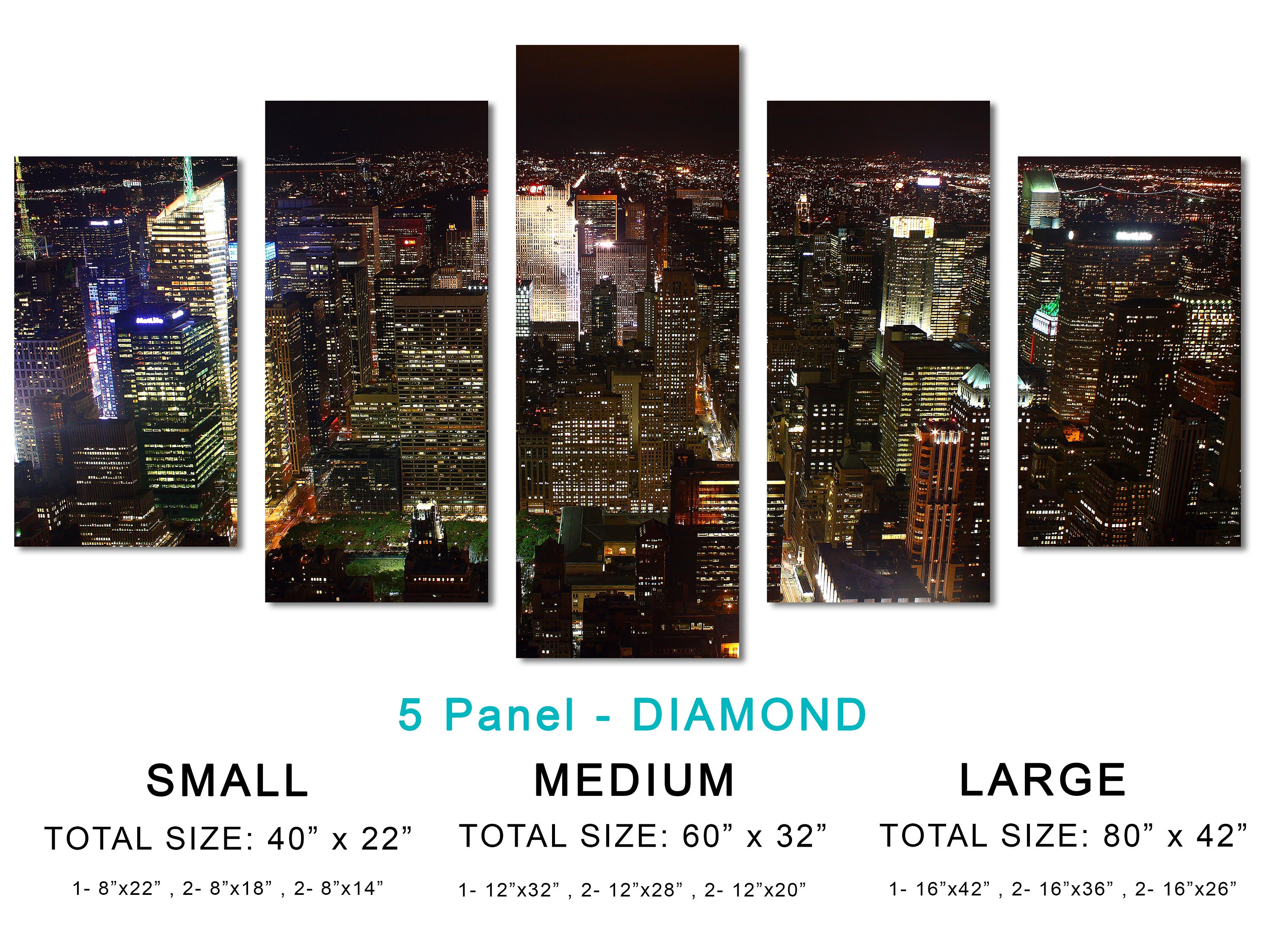 5 Panel Split New York Skyline at Night Photo on Canvas Print | Etsy