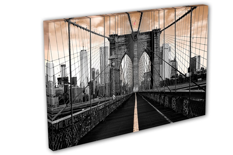 Epic Brooklyn Bridge Canvas Wall Art With Manhattan Skyline in Black ...