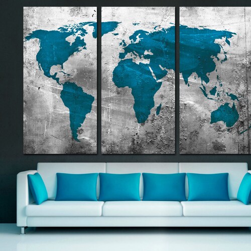 Digital Prints Prints 3 Panel Split World Map Canvas Print For ...