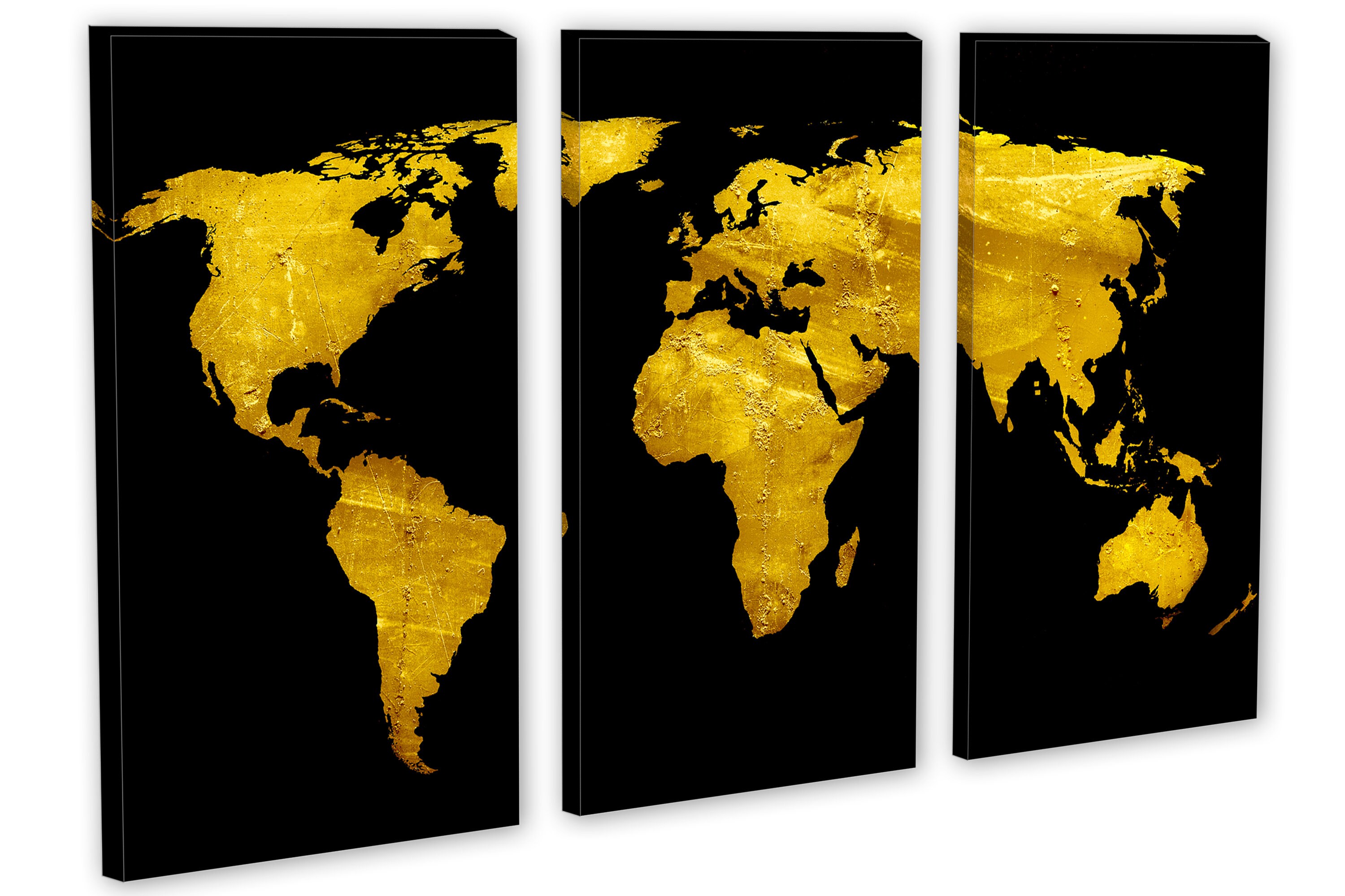 Black Gold World Map Canvas Print Wall Art Triptych 3 - Etsy