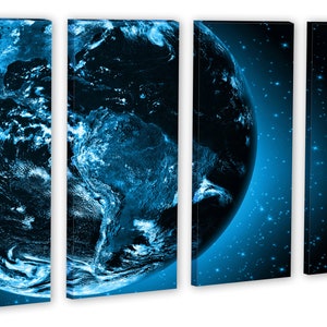 Dark Blue Earth From Space - 5 Panel Split Canvas Print. Planet Earth ...