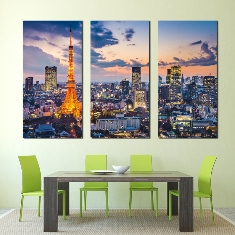 Tokyo Skyline Canvas Print With Tokyo Tower at Dusk, Japan Cityscape ...