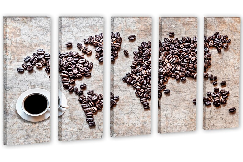 World Map Coffee Bean Canvas Print Wall Art, Coffee Shop Art, Kitchen ...