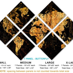 Abstract Black World Map Canvas Print. 3 Panel Split (triptych). Gold ...