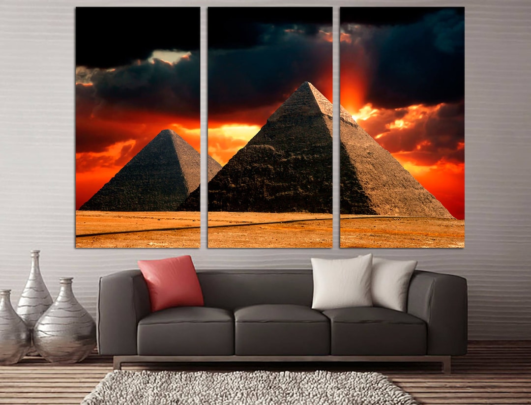 Great Pyramids of Giza Canvas Wall Art Featuring a Stormy Sunset and ...