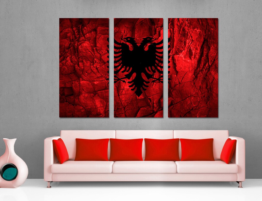 Albania Flag Canvas Print Wall Art Stone Background Effect Country Flag ...