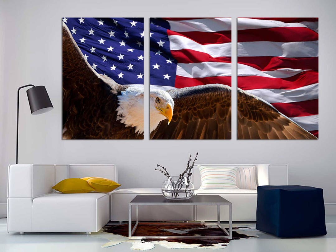 Bald Eagle USA Flag Canvas Print Patriotic Wall Art Giclee Print for ...
