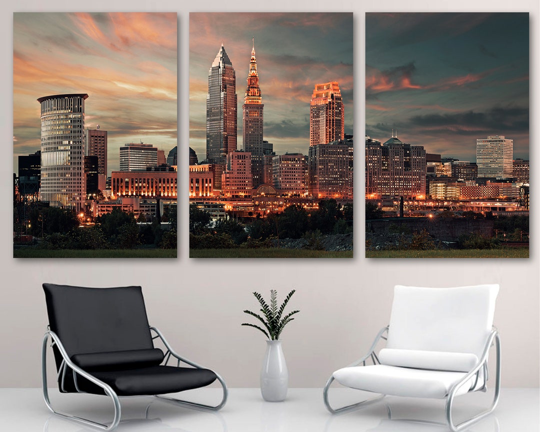 Downtown Cleveland, Ohio Skyline Canvas Print Wall Art Skyline at Dusk ...