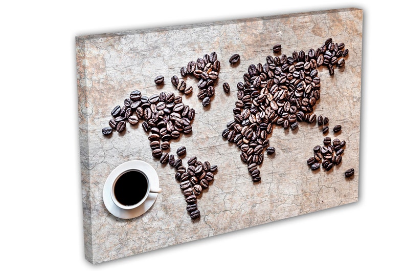 World Map Coffee Bean Canvas Print Wall Art Coffee Shop Art | Etsy