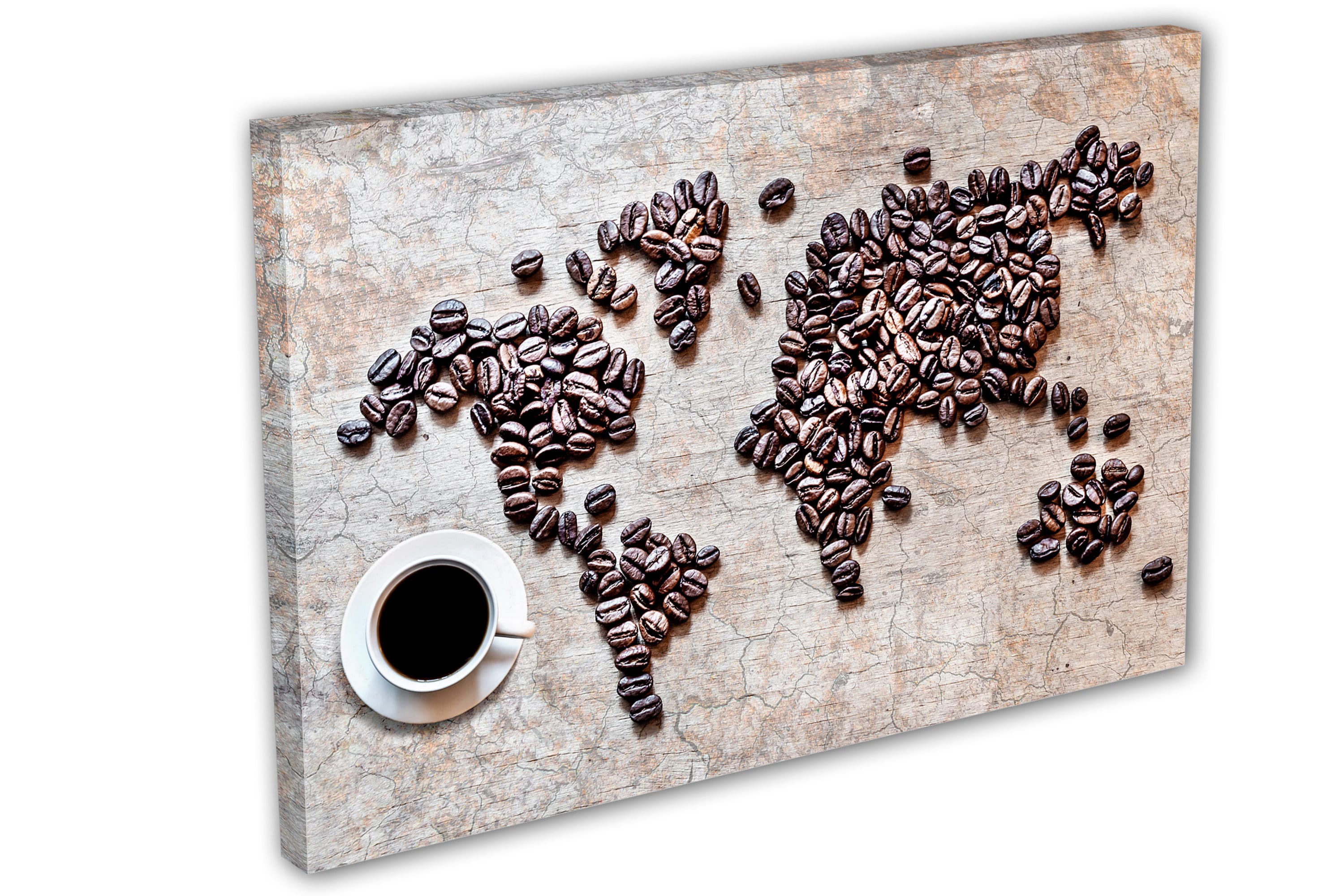 World Map Coffee Bean Canvas Print Wall Art, Coffee Shop Art, Kitchen ...