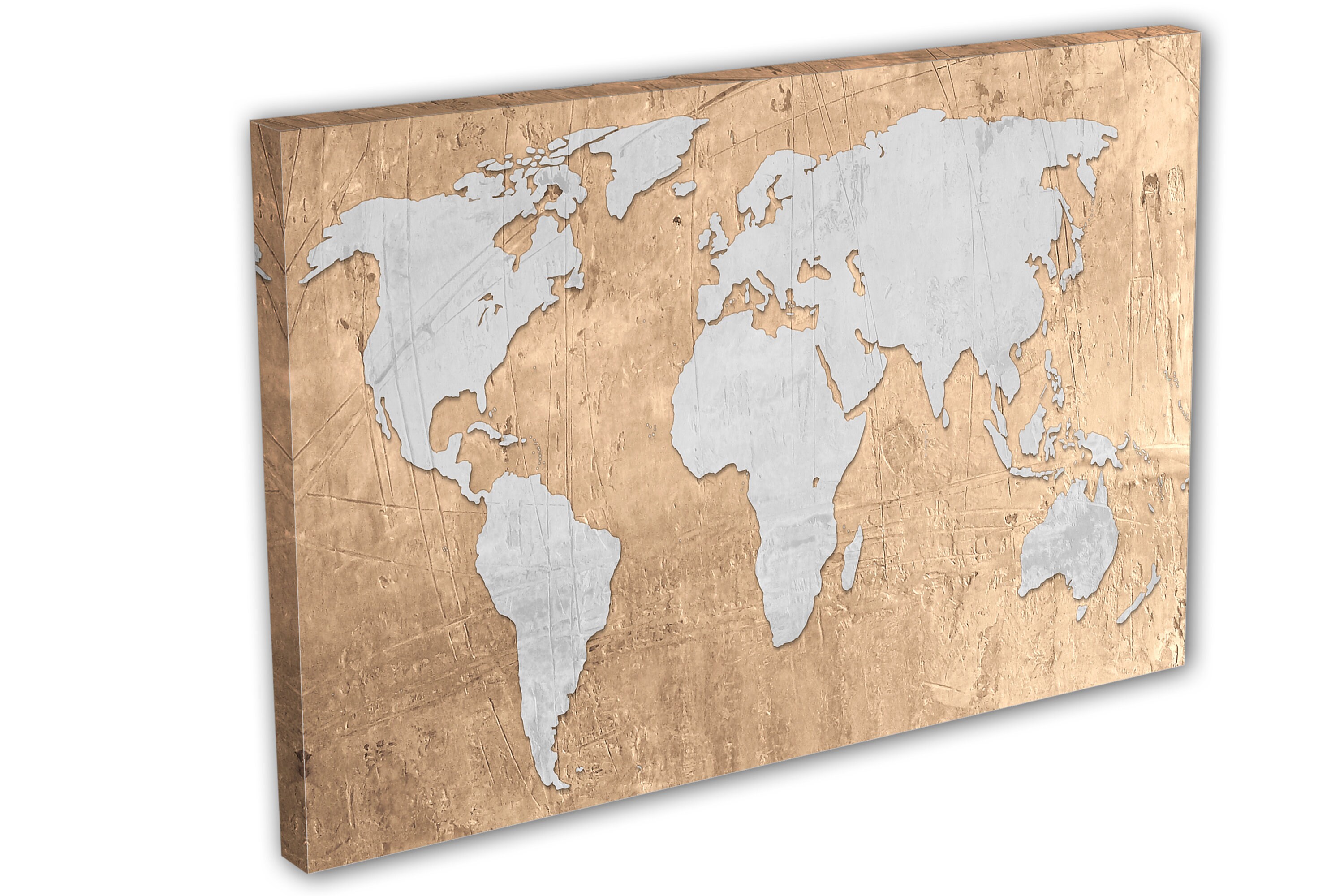 Raffia Beige, Silver World Map Canvas Print Wall Art Giclee Print for ...