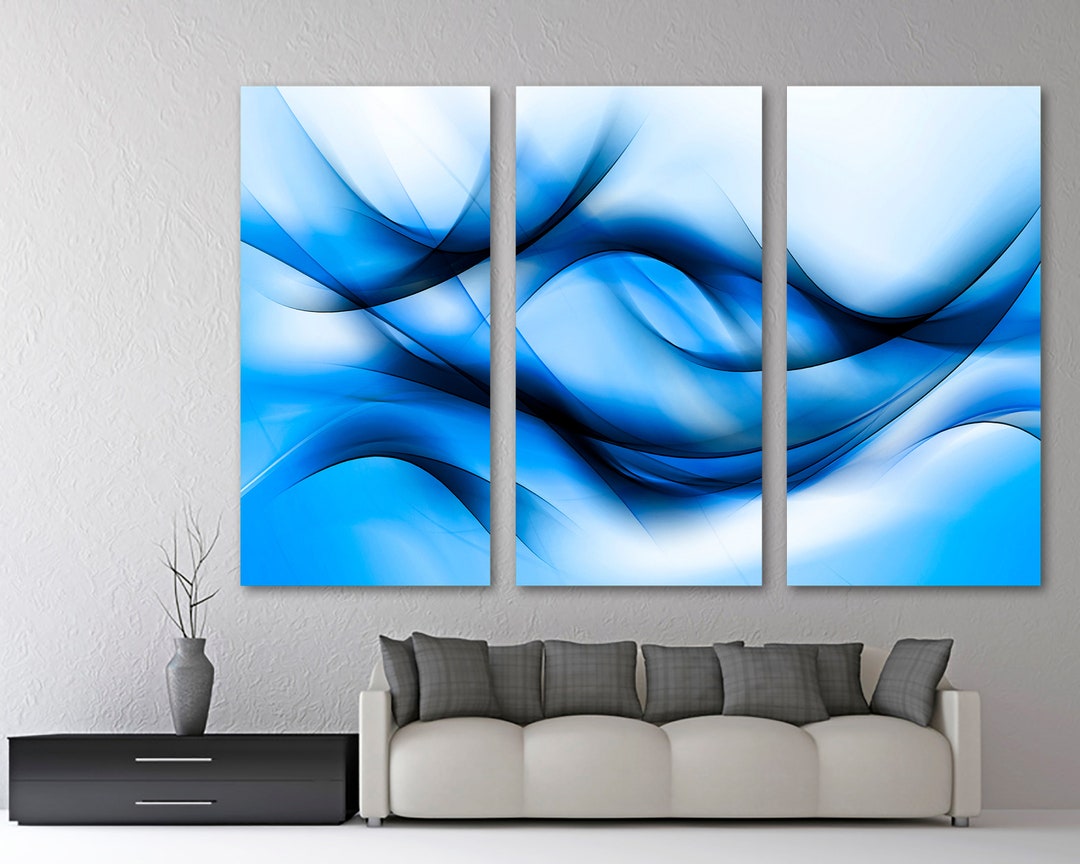 Blue Abstract Wave Wall Art, Abstract Canvas Print Fractal Line Art ...