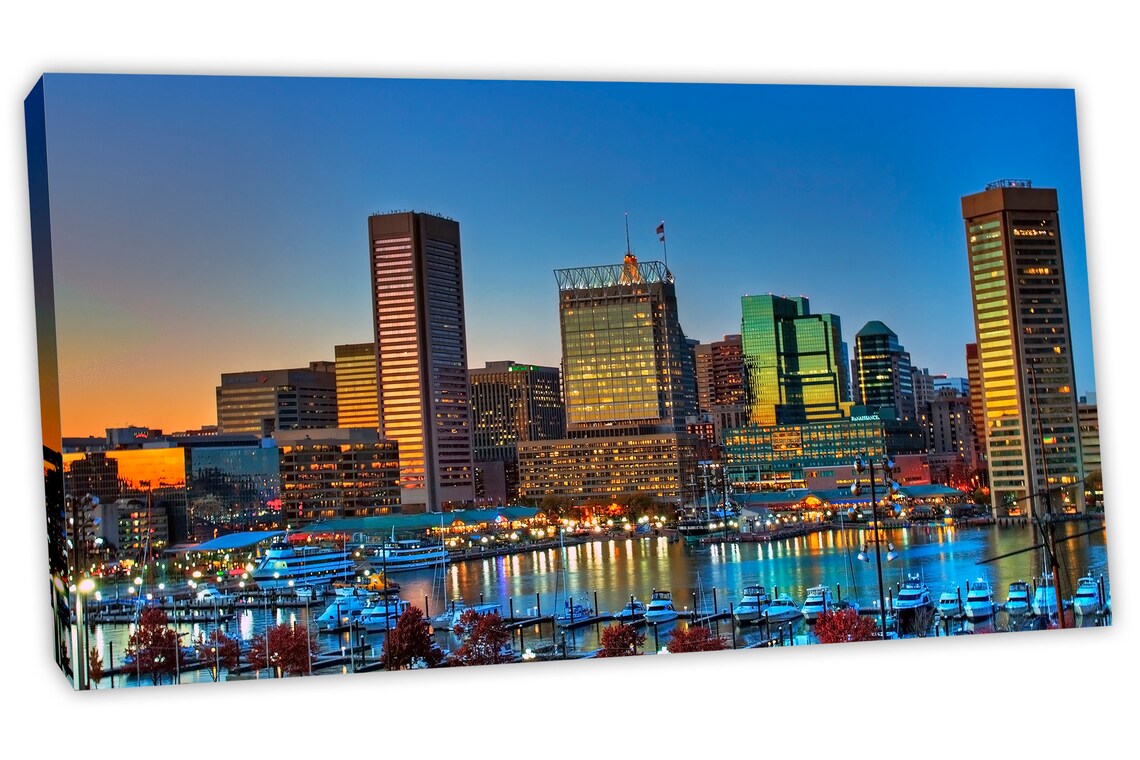Baltimore MD Inner Harbor Canvas Print Wall Art Sunset. Baltimore ...