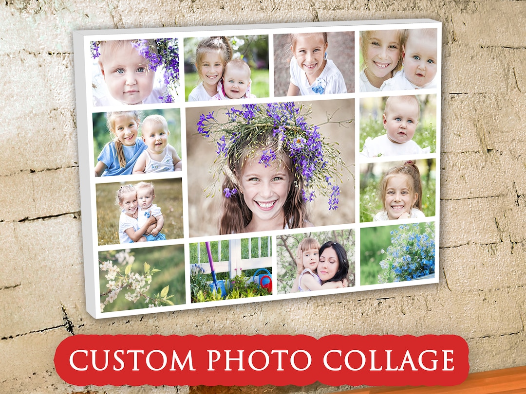 Custom Photo Collage Gift Print on Canvas. Personalized Wall Art Photo ...