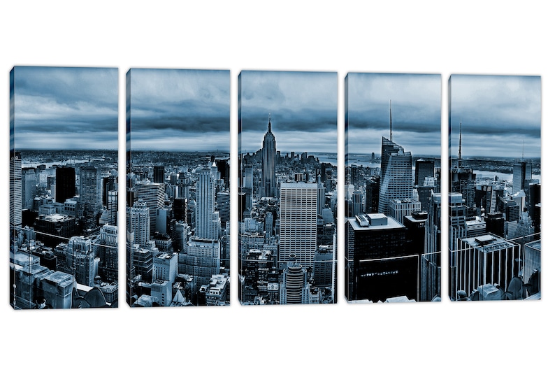 Blue New York Skyline Wall Art Canvas Print NY Cityscape | Etsy