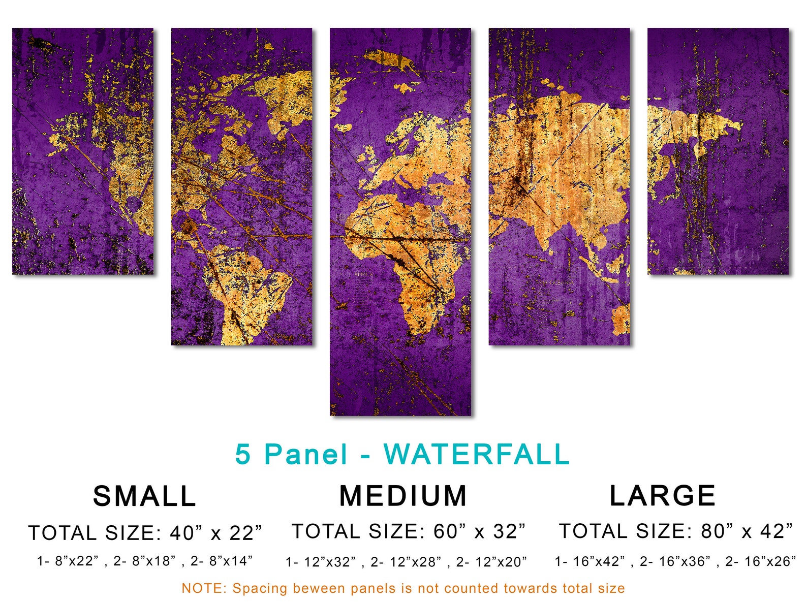Abstract Purple World Map Canvas Print 3 Panel Split - Etsy