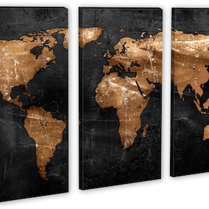 Bronze Black World Map Wall Art Canvas Print Wall Decor. Bronze ...