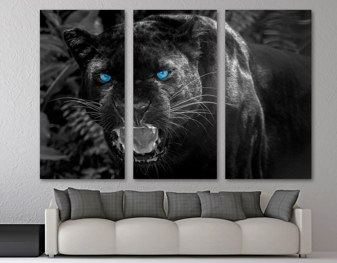 Black Panther Canvas Animal Print Wall Art W Blue Eyes. Wildlife ...
