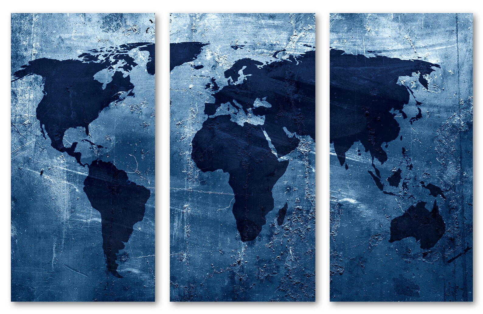 Dark Blue World Map Wall Art Canvas Print 3 Panel Split - Etsy