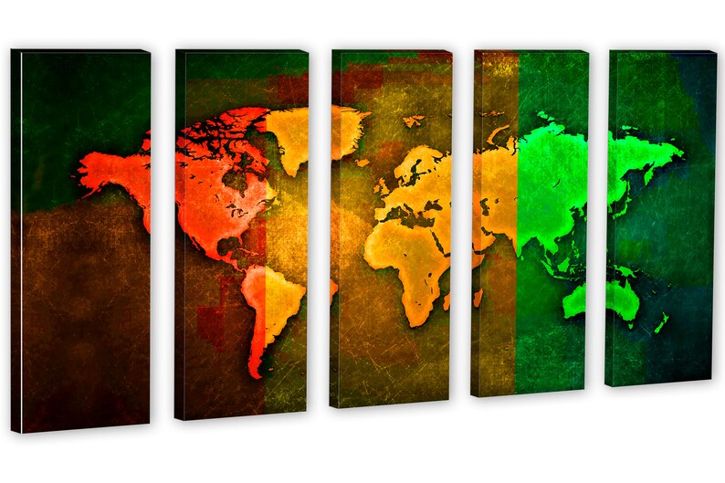 Pop Art World Map Triptych Canvas Print 3 Panel Split. Wall | Etsy