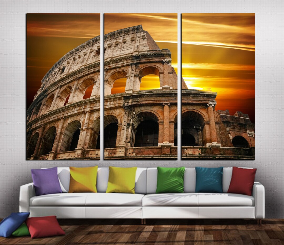 Roman Colosseum Canvas Print at Sunset, Ancient Rome Landmark ...