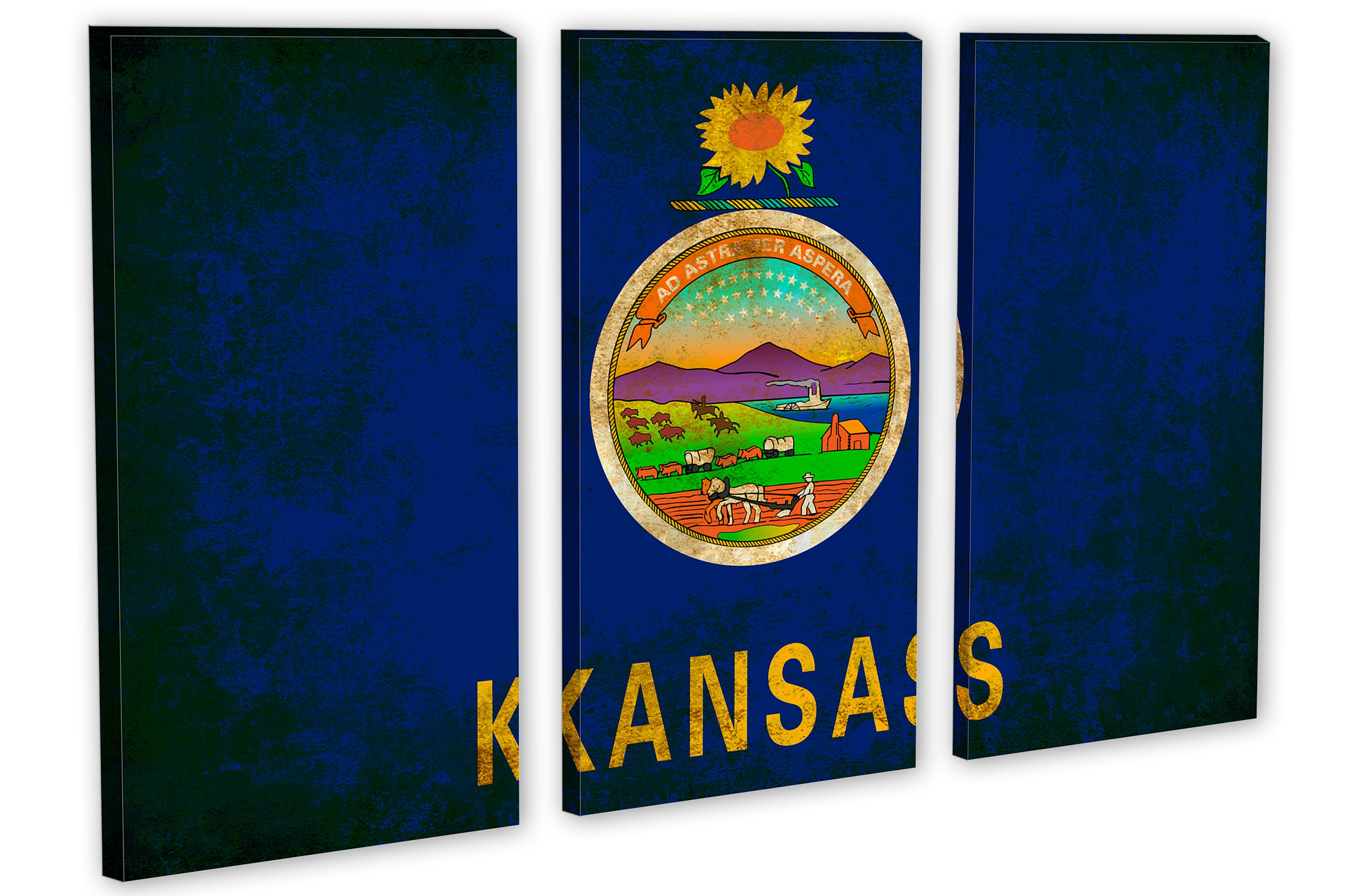 Kansas State Flag Wall Art Canvas Print Rustic grunge effect | Etsy