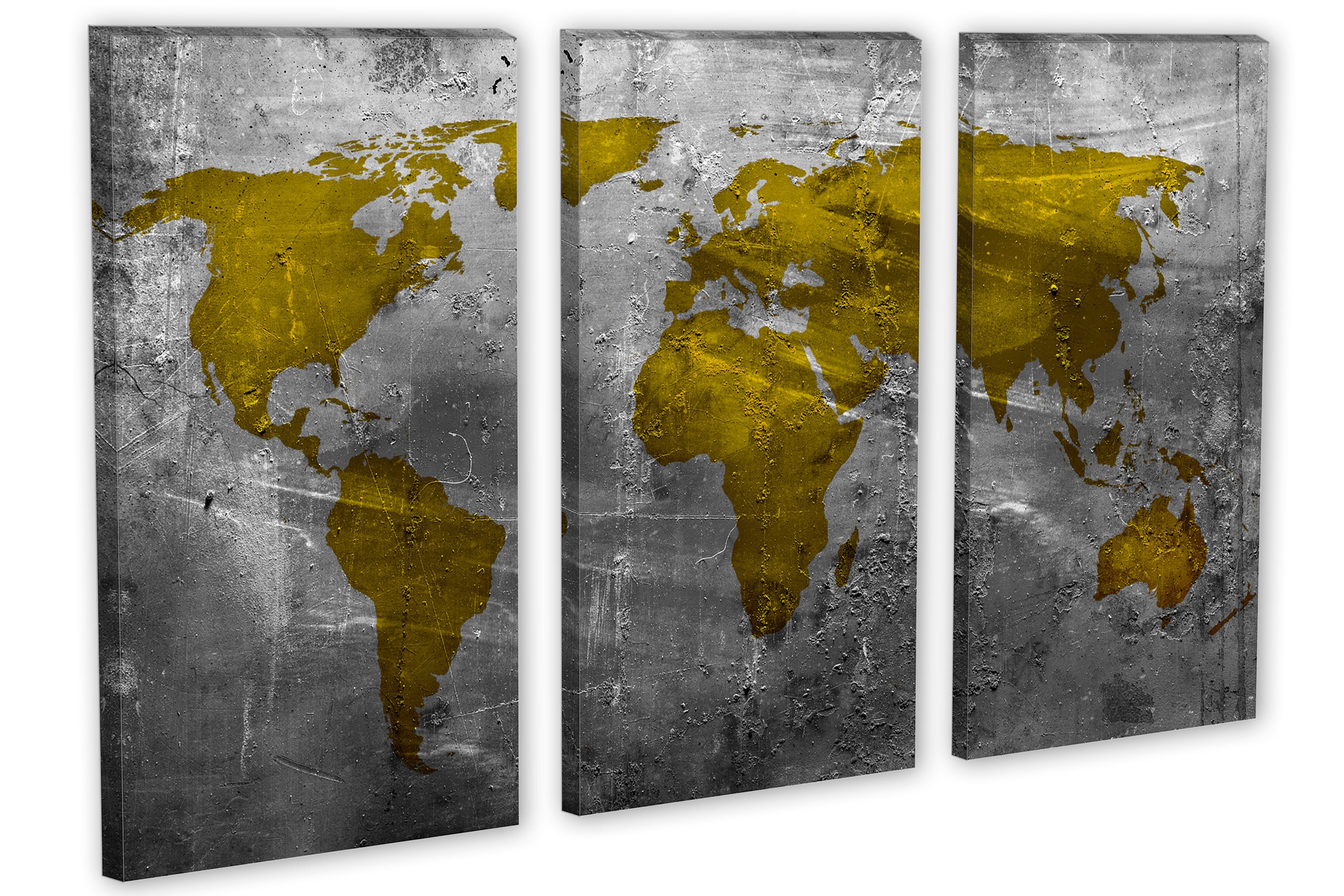 Abstract Metallic Gold World Map 3 Panel Split Canvas Print - Etsy