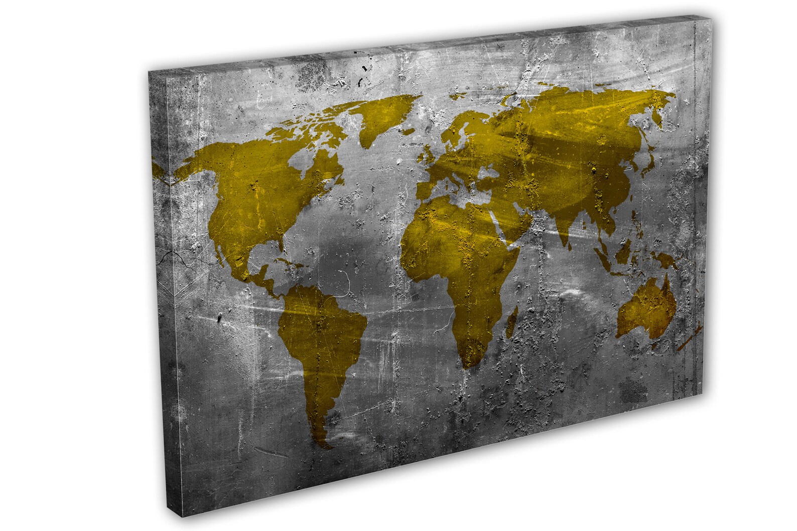 Abstract Yellow-gold World Map Canvas Print on Gray Background. Wall ...