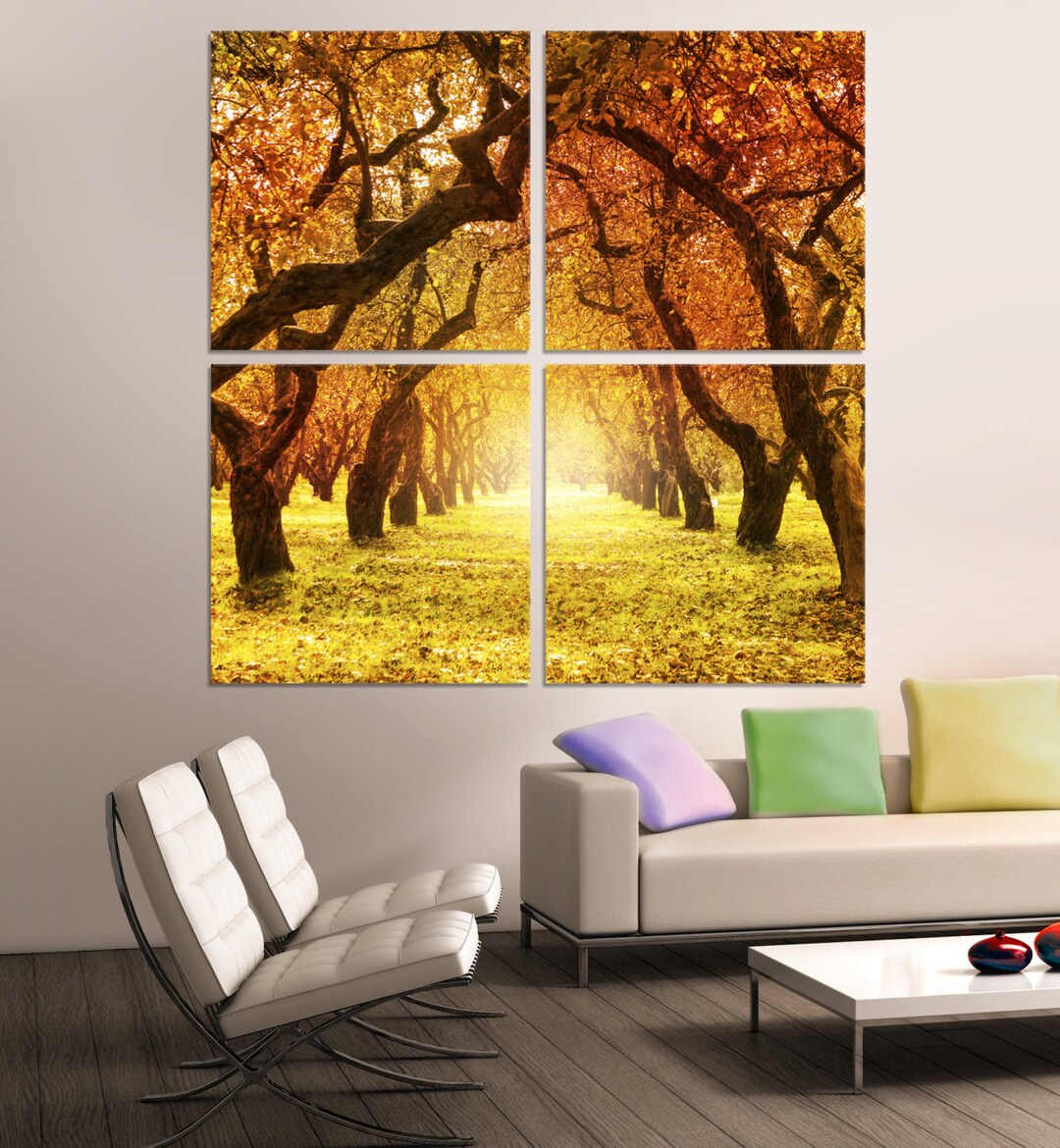 4 Panel Split (quad) Fall Autumnal Park Canvas Print - Orange, Yellow ...