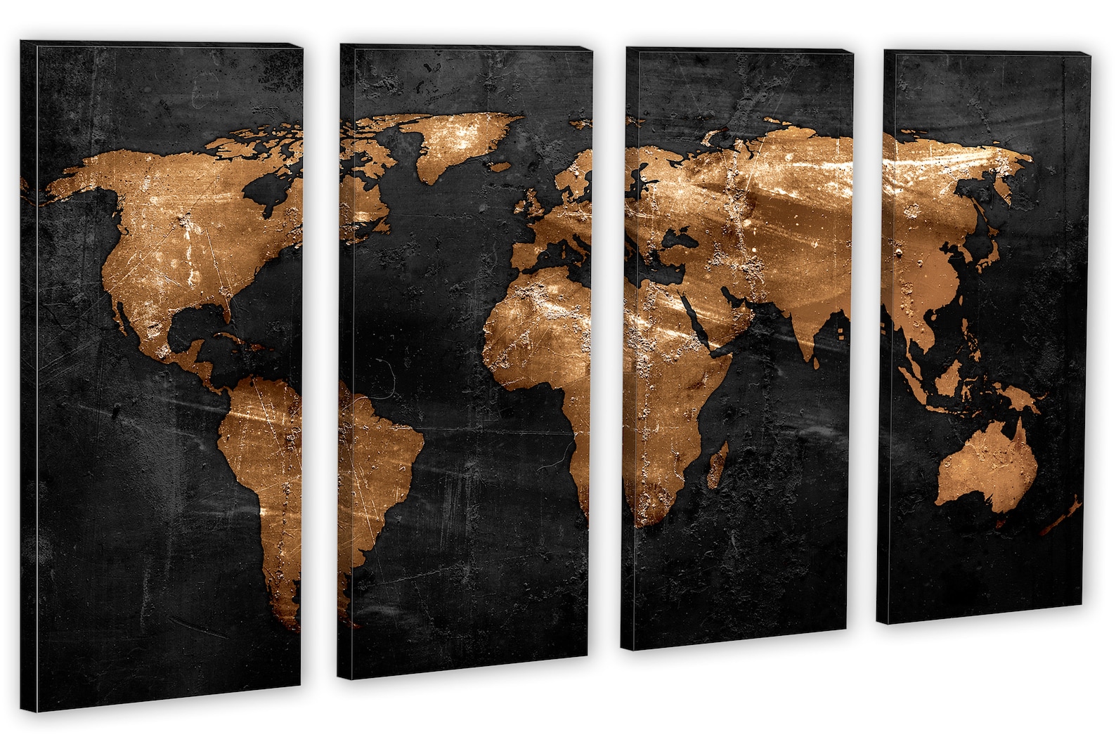 Bronze Black World Map Wall Art Canvas Print 3 Panel Decor. - Etsy
