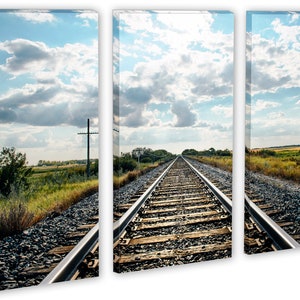 Train, Railroad Track Wall Art Canvas Print. Landscape Print of Railway ...