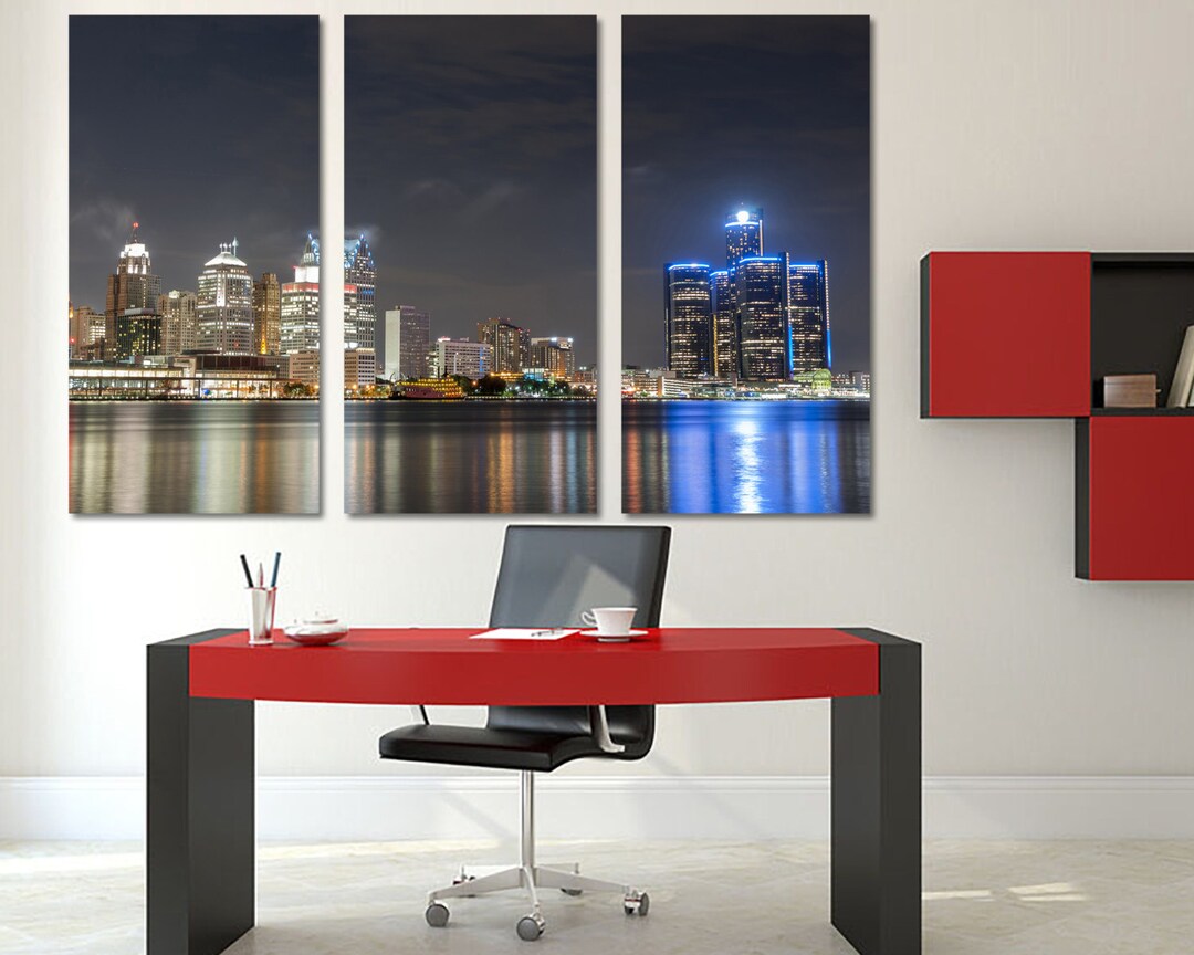 Detroit, Michigan USA Skyline at Night Canvas Print Detroit Wall Art ...