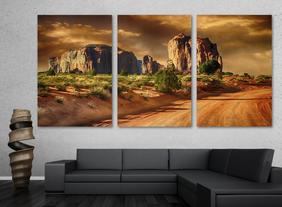 Monument Valley, Arizona Scenic Sunset -3 Panel Split Triptych Canvas ...