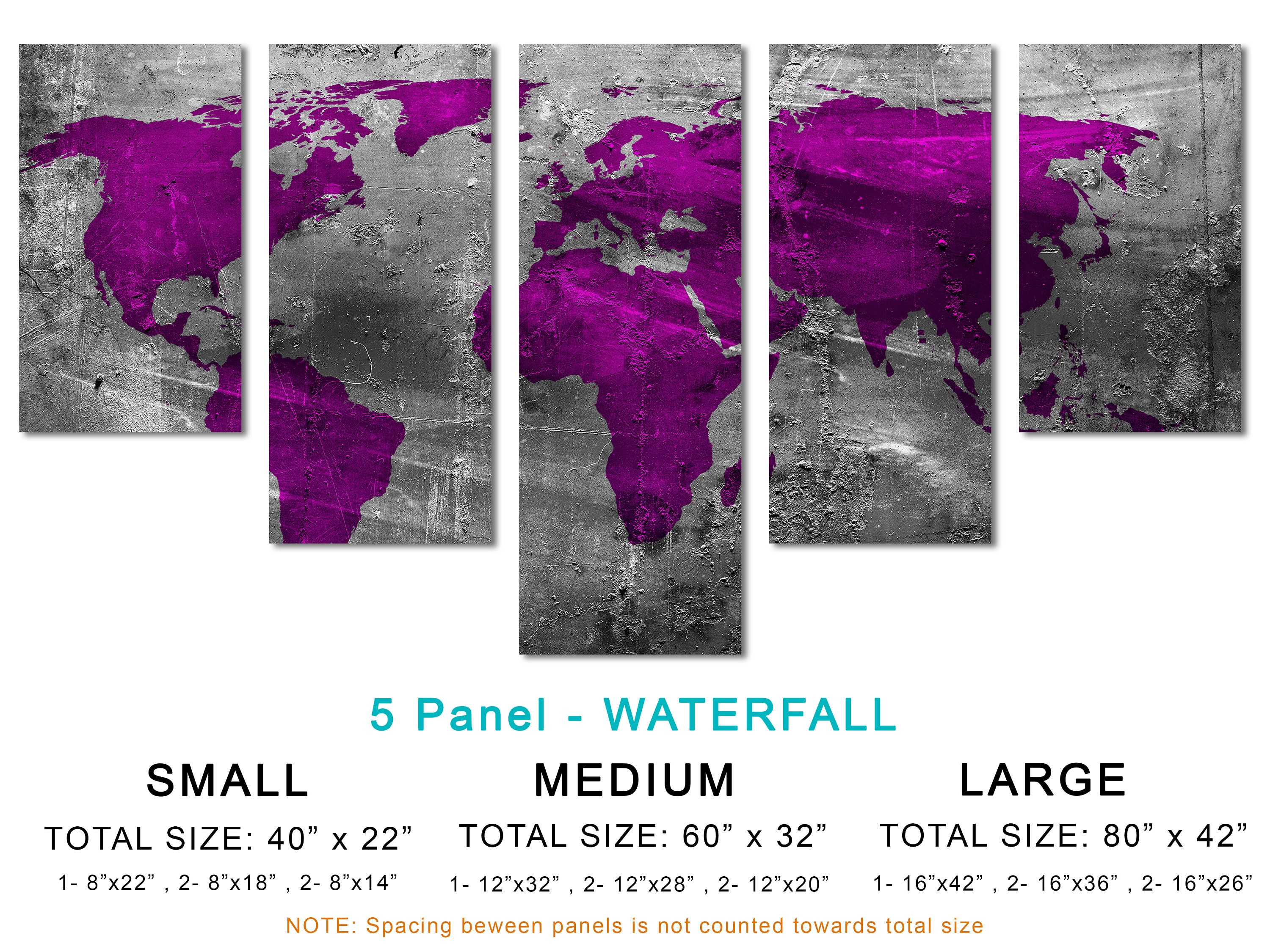 Abstract Purple World Map Canvas Print 3 Panel Split | Etsy