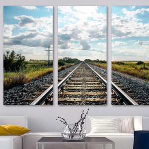 Train, Railroad Track Wall Art Canvas Print. Landscape Print of Railway ...