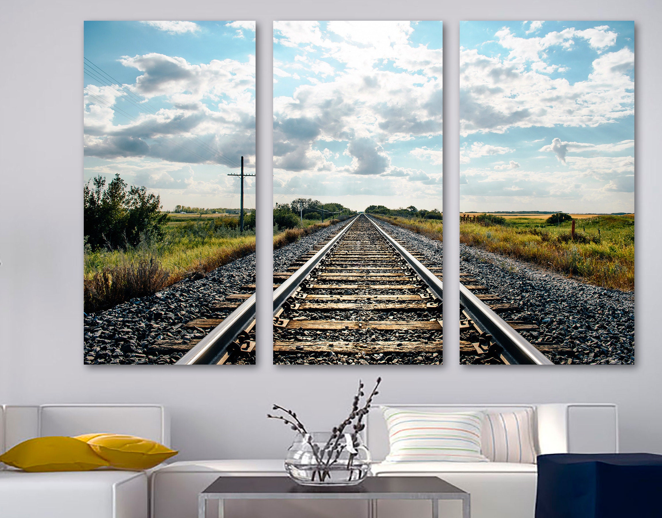 Train Railroad Track Wall Art Canvas Print. Landscape print | Etsy