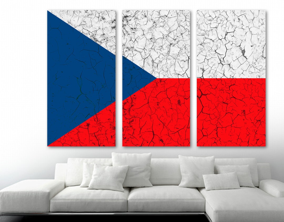 Czech Republic Flag Cracked Effect Canvas Print Wall Art - 3 Panel ...