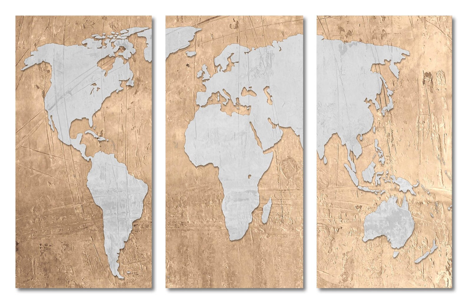 Raffia Beige Silver World Map Canvas Print 3 Panel Split - Etsy