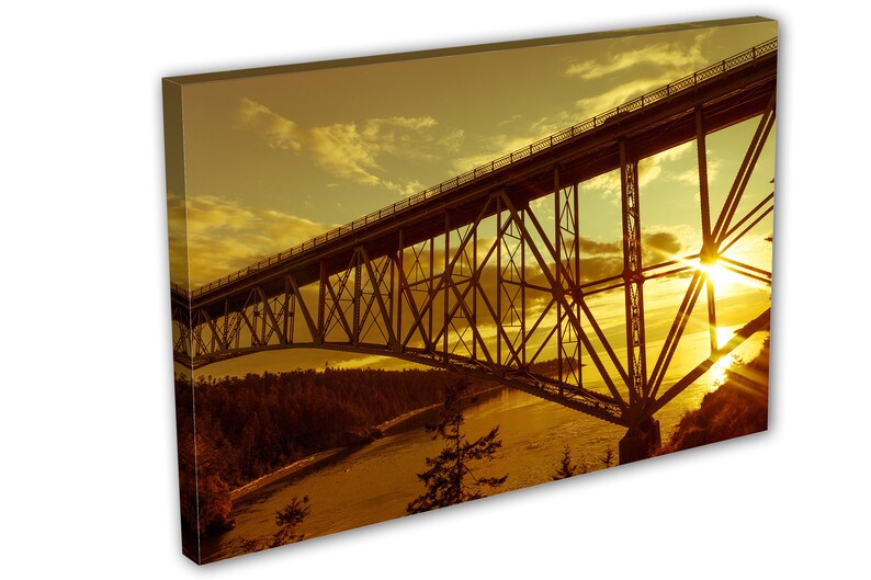 Deception Pass Bridge Washington State Canvas Print Wall Art in Golden ...