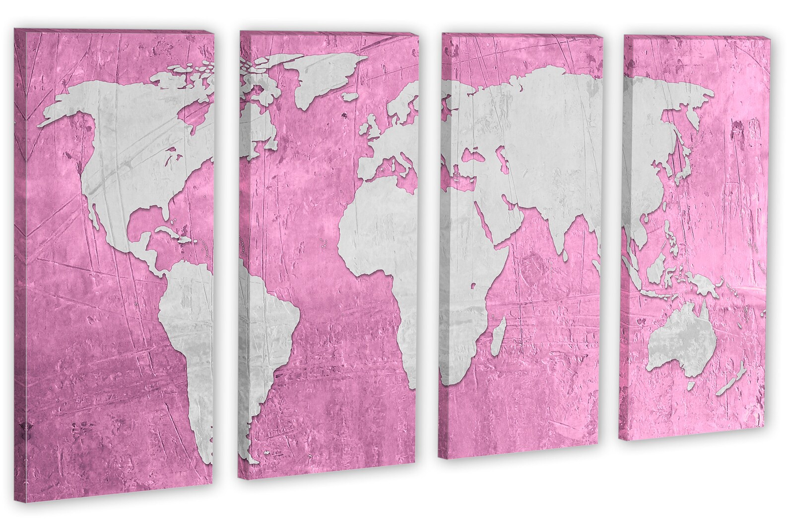 Pink / Pale Plum and Silver World Map Canvas Print. 3 Panel | Etsy