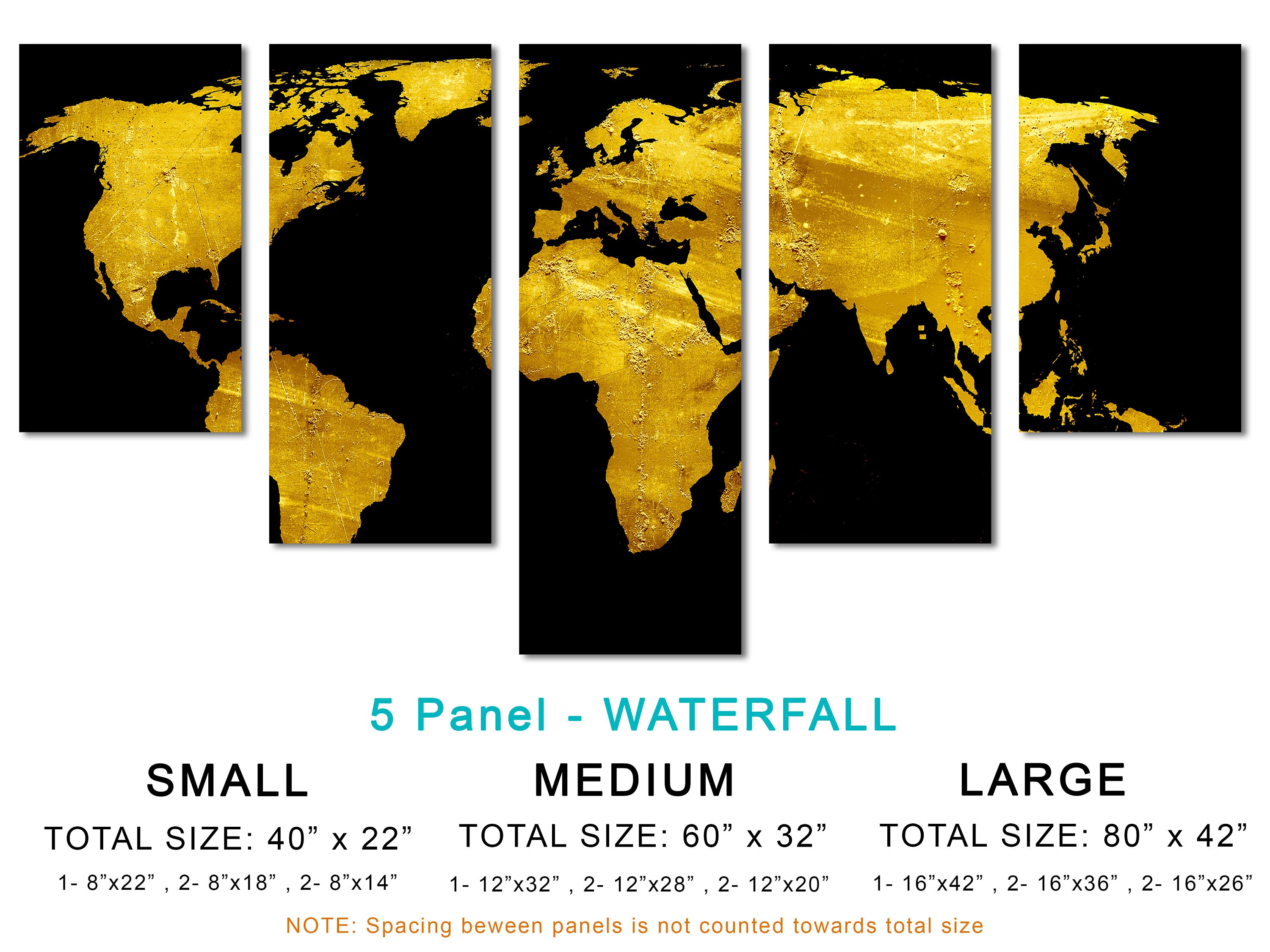 Black Gold World Map Canvas Print Wall Art Triptych 3 - Etsy