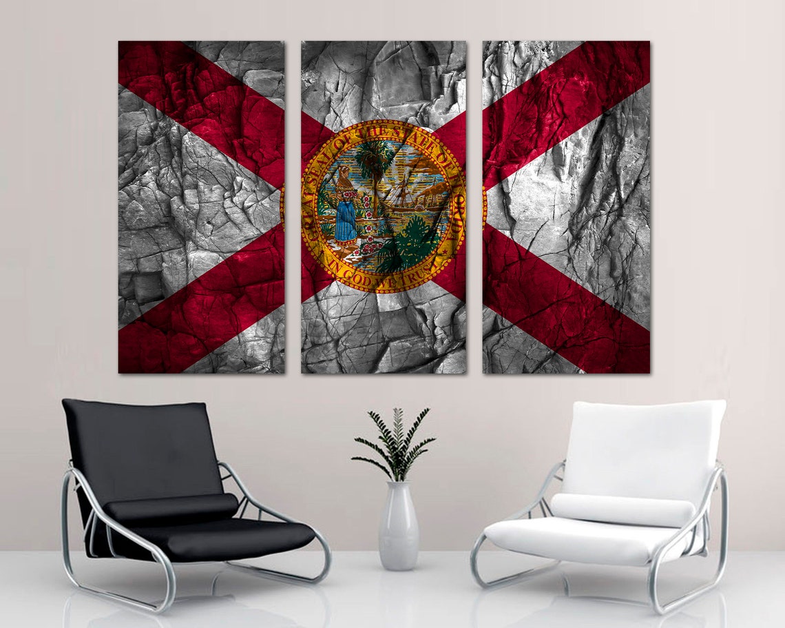 Florida Flag Stone Effect Wall Art Canvas Print 3 panel | Etsy