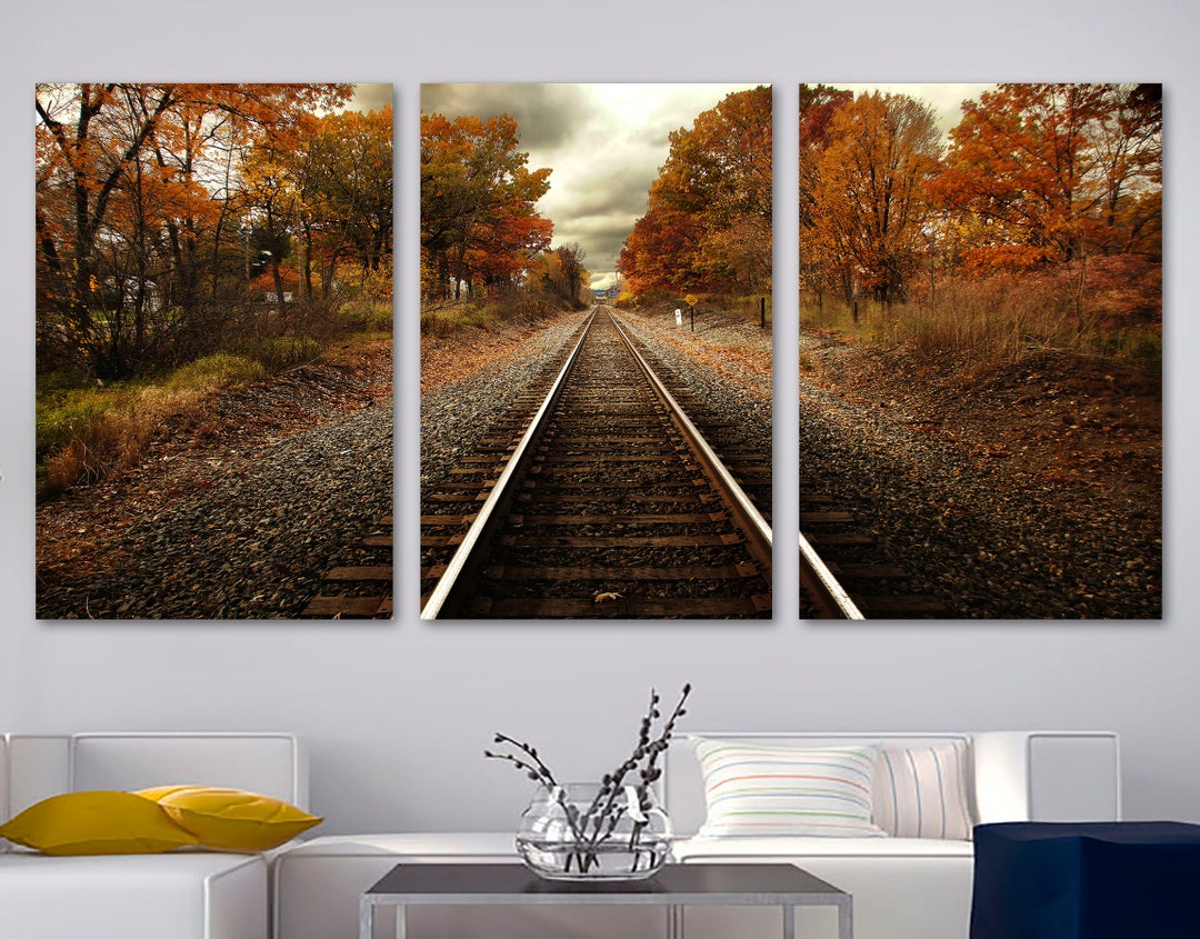 Train Tracks in Fall Wall Art Canvas Print. Railroad Tracks, Scenic ...