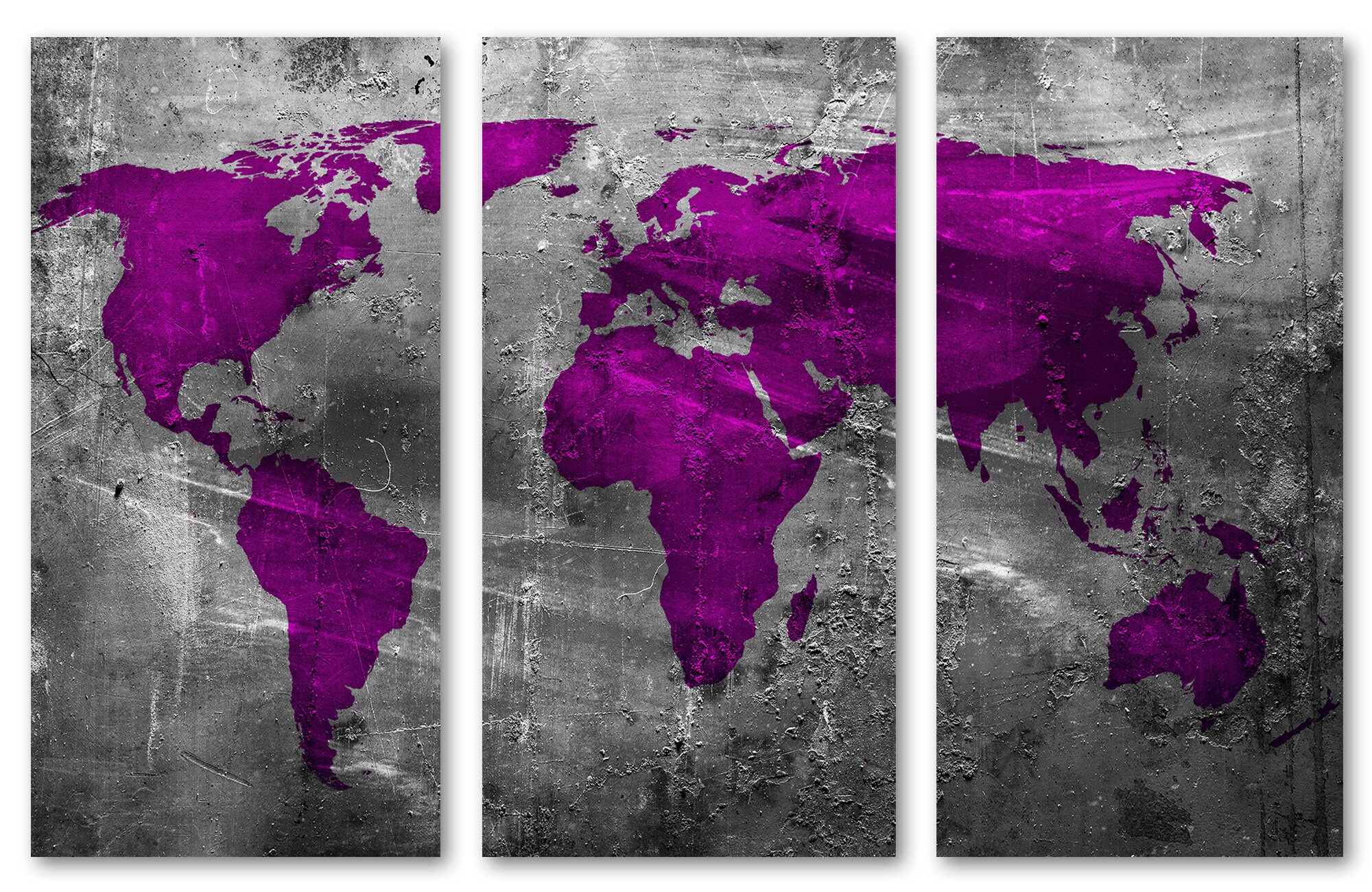 Abstract Purple World Map Canvas Print 3 Panel Split | Etsy