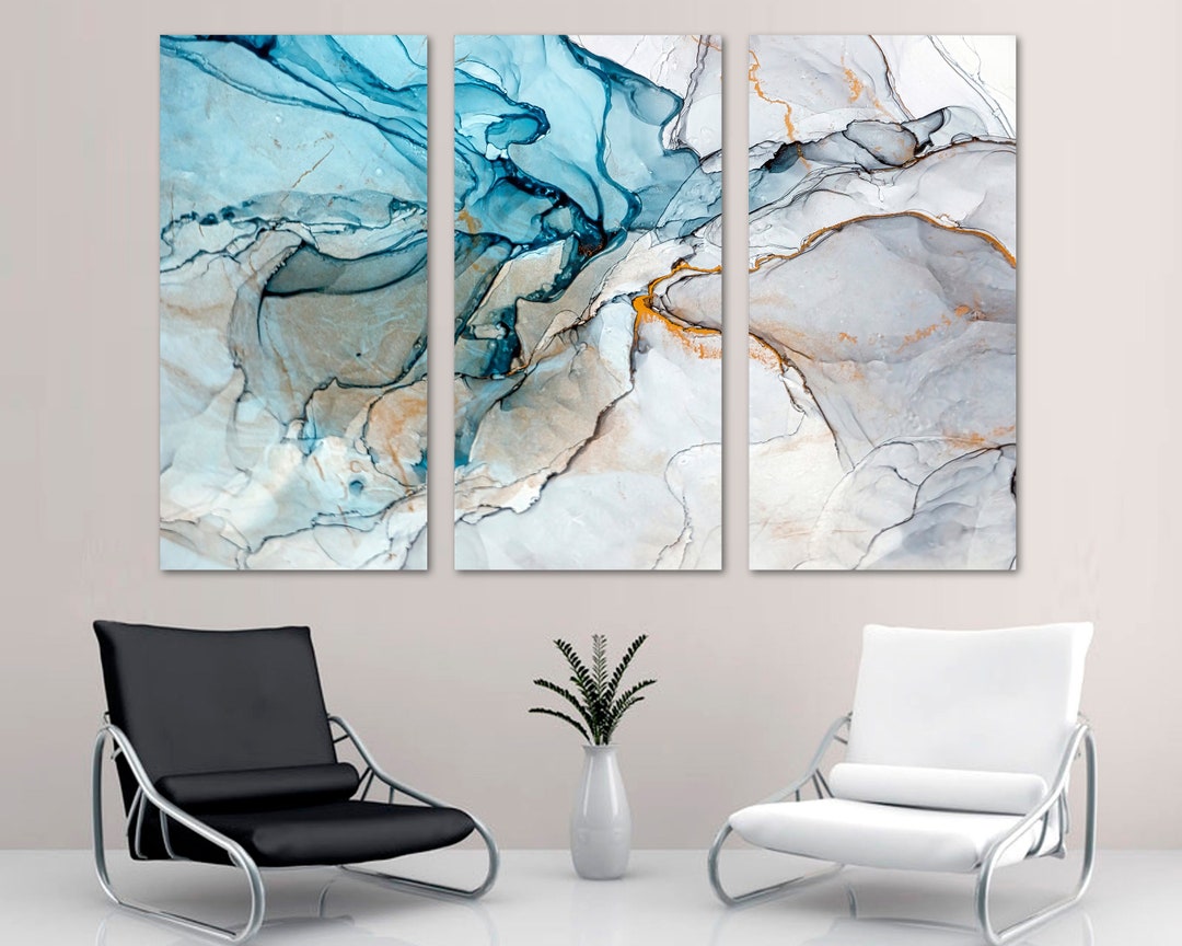 Blue Marble Wall Art Canvas Print, Abstract Marble Print Light Blue ...