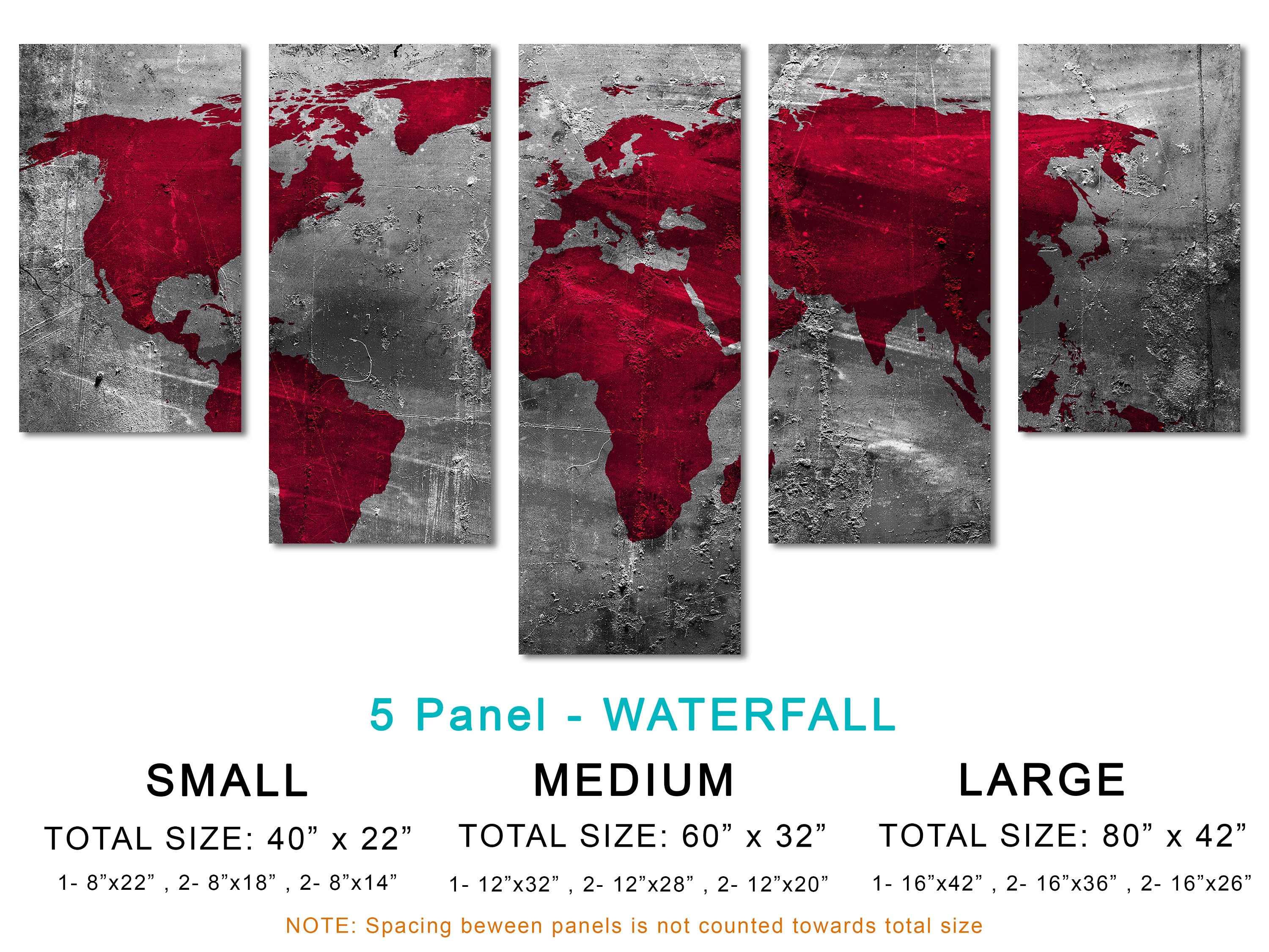 Abstract Deep Red World Map Canvas Print Wall Art 3 Panel - Etsy